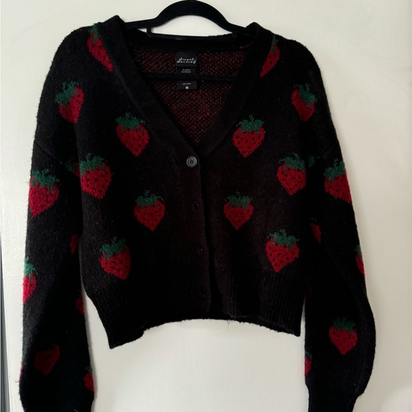 Sweaters | Fuzzy Strawberry Cropped Cardigan Size Medium | Poshmark